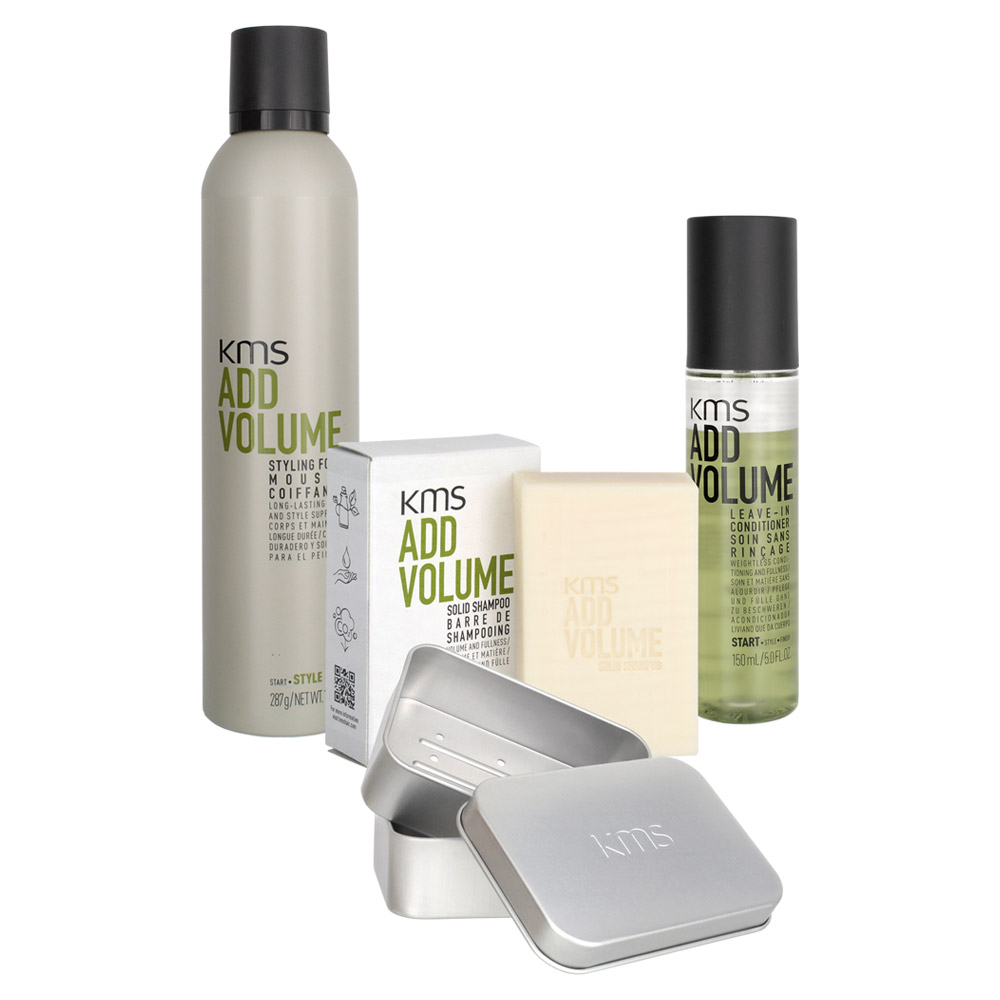 KMS Add Volume Solid Shampoo Bar, Leave-In & Styling Foam Set | Beauty ...